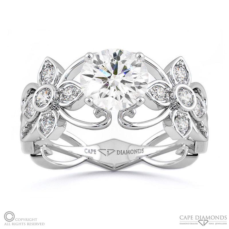 Four Claw Solitaire Filigree Natural Diamond Engagement Ring White Gold ...