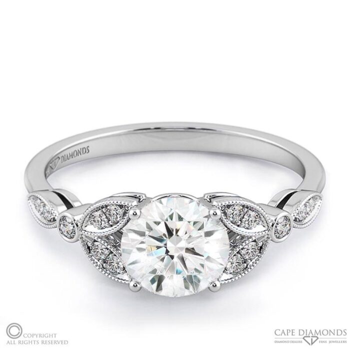 Solitaire 4 Claw Filigree Natural Diamond Engagement Ring White Gold ...