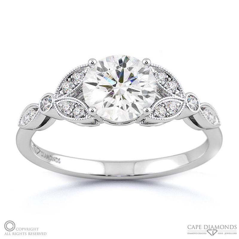 Solitaire 4 Claw Filigree Lab Grown Diamond Engagement Ring White Gold ...