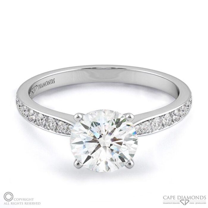 Round Solitaire Stone Pave 4-Claw Setting Natural Diamond Engagement ...