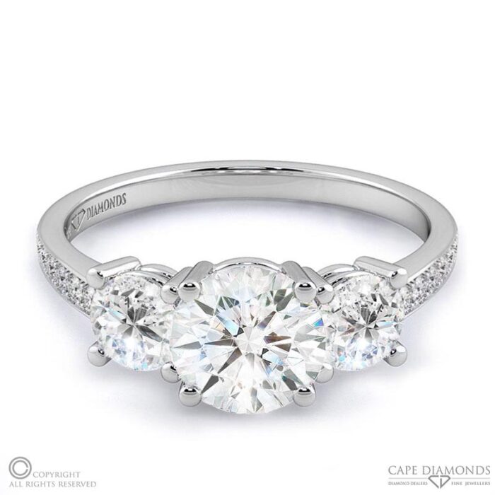 Natural Diamond Pavé Trilogy Engagement Ring White Gold | Cape Diamonds