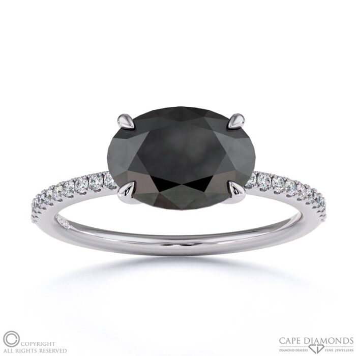 Black Lab Grown Diamond East West Oval Cut Sidestones Engagement Ring ...