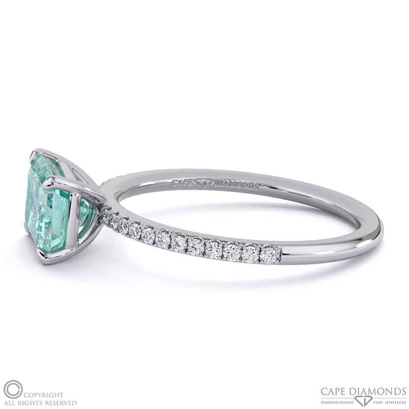Aquamarine Emerald Cut Pave East To West Engagement Ring White Gold ...