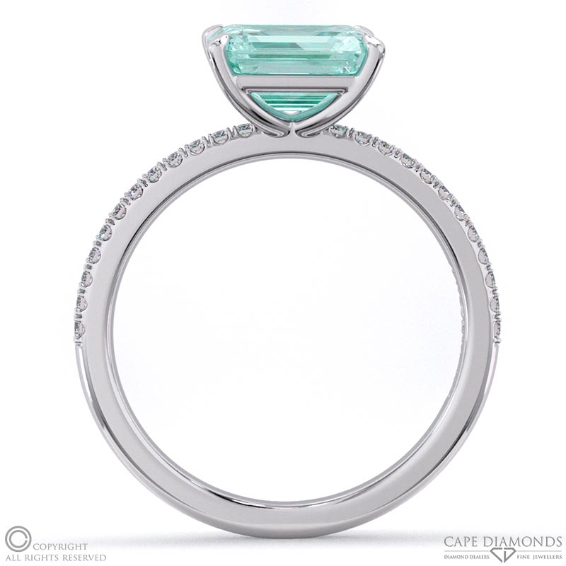 Aquamarine Emerald Cut Pave East To West Engagement Ring White Gold ...