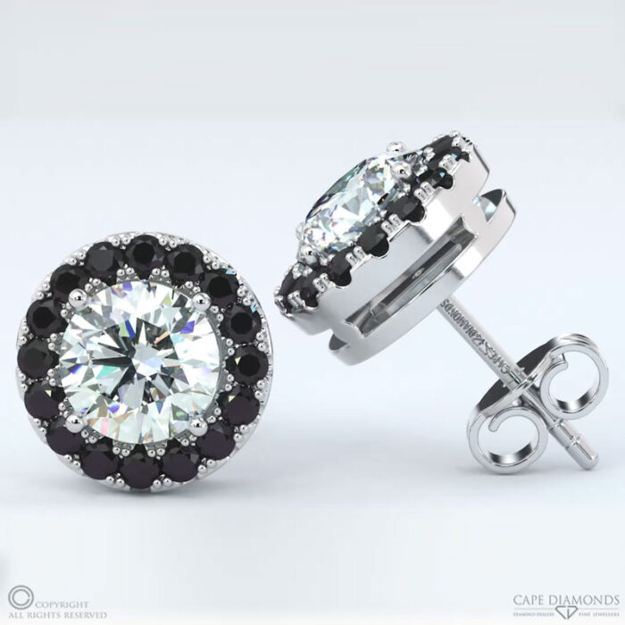 Natural Diamond And Small Black Natural Diamond White Gold Earrings ...