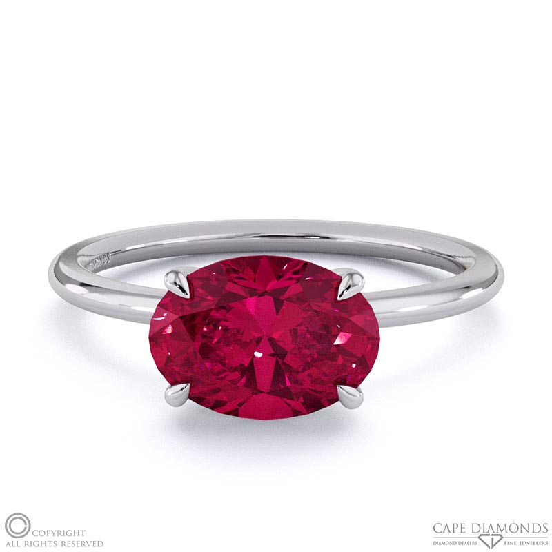 Ruby East West Oval Cut Solitaire Engagement Ring White Gold | Cape ...