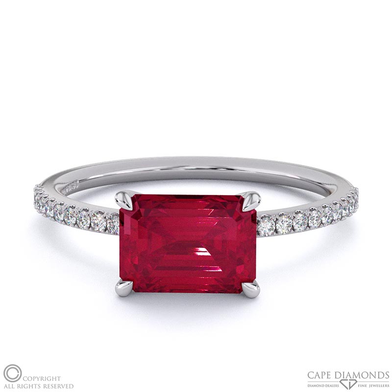 Ruby Emerald Cut Pave East To West Engagement Ring White Gold | Cape ...