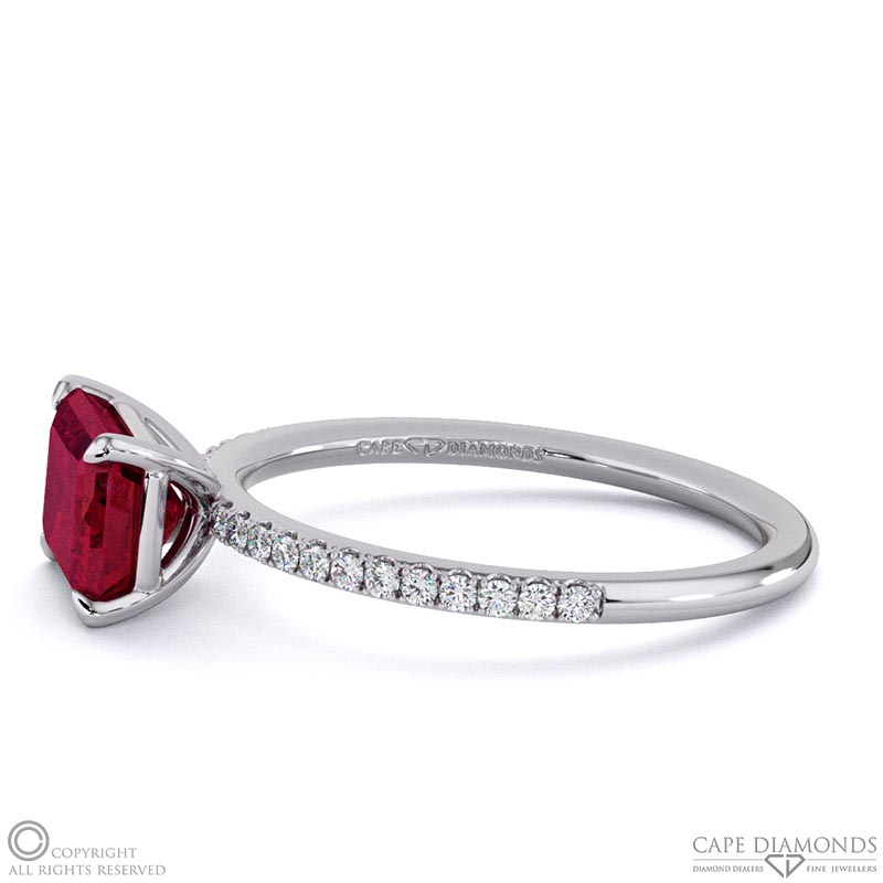Ruby Emerald Cut Pave East To West Engagement Ring White Gold | Cape ...