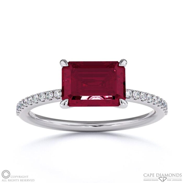 Ruby Emerald Cut Pave East To West Engagement Ring White Gold | Cape ...