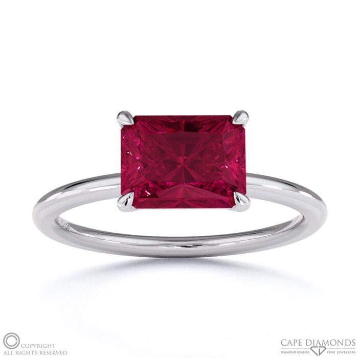 Ruby East West Radiant Cut Solitaire Engagement Ring White Gold | Cape ...
