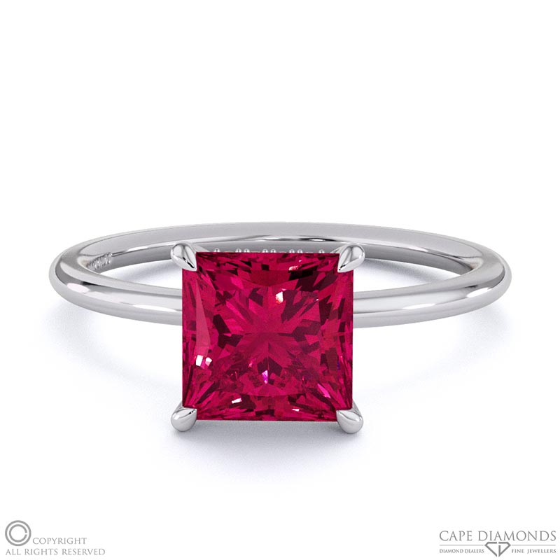 Ruby Princess Cut Hidden Halo Engagement Ring White Gold | Cape Diamonds