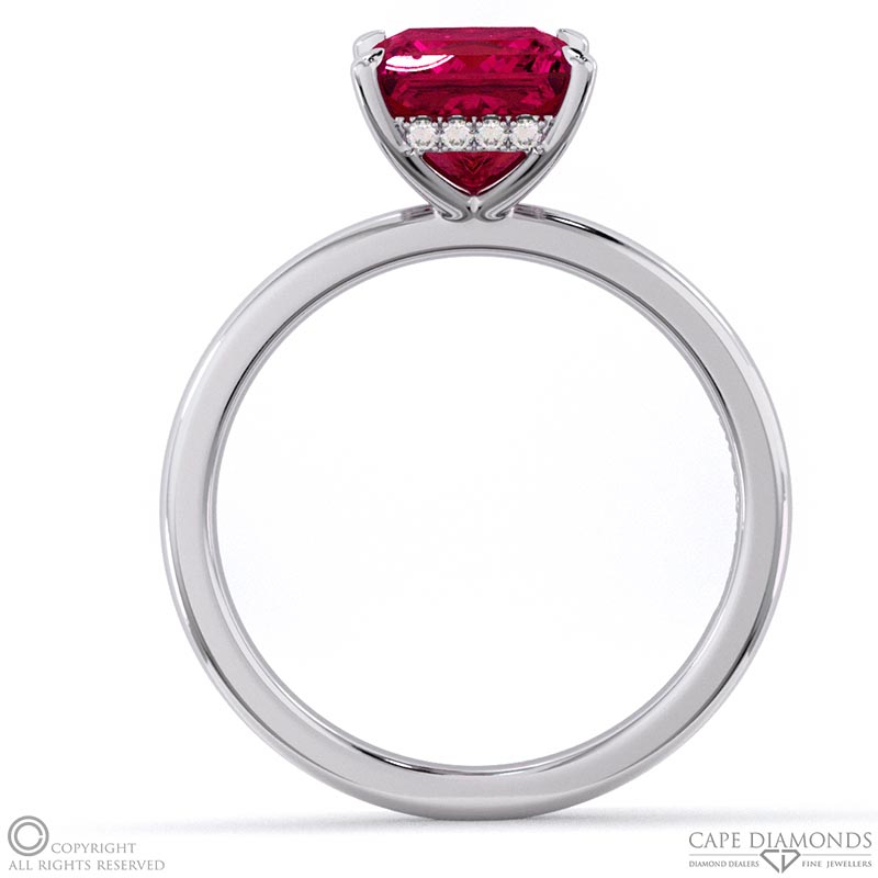 Ruby Princess Cut Hidden Halo Engagement Ring White Gold | Cape Diamonds