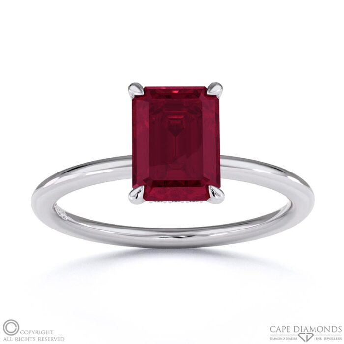 Ruby Emerald Hidden Halo Solitare Engagement Ring White Gold | Cape ...