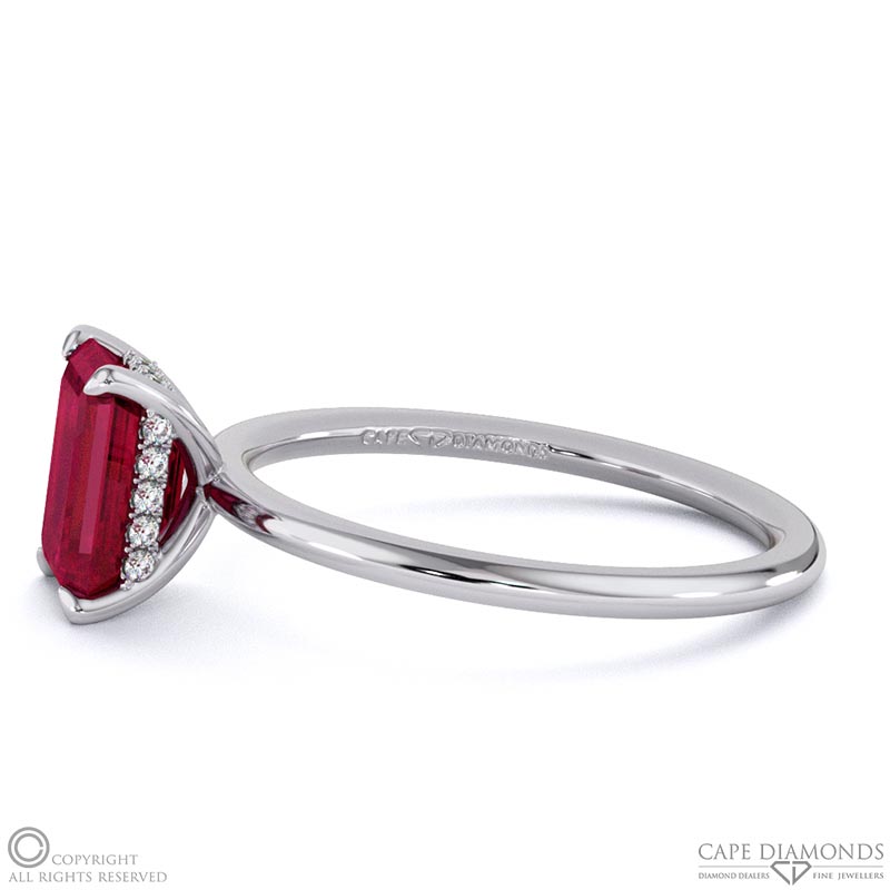 Ruby Emerald Hidden Halo Solitare Engagement Ring White Gold | Cape ...