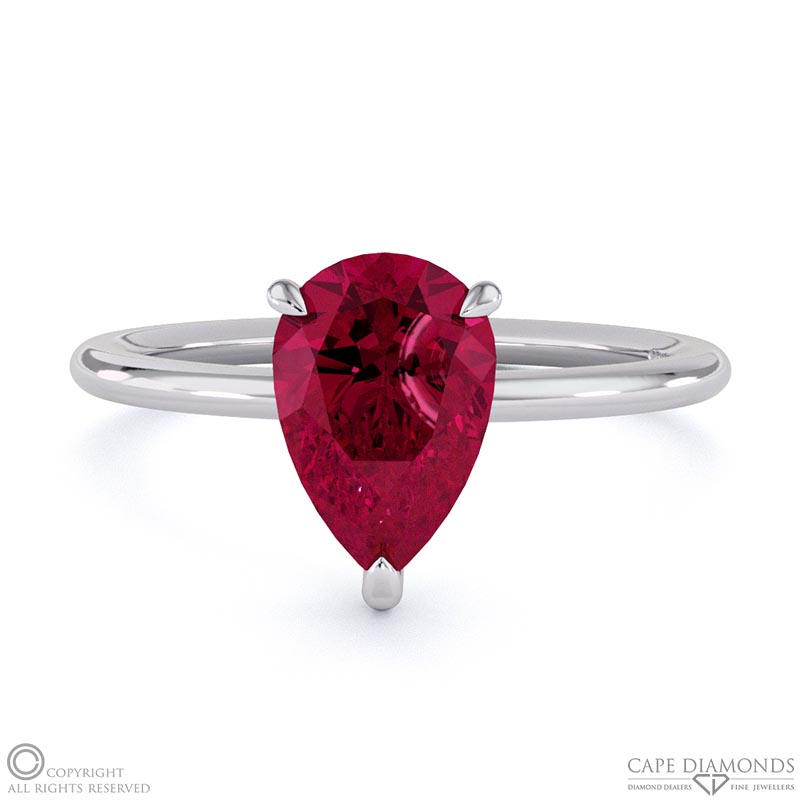 Ruby Pear Cut Hidden Halo Engagement Ring White Gold | Cape Diamonds