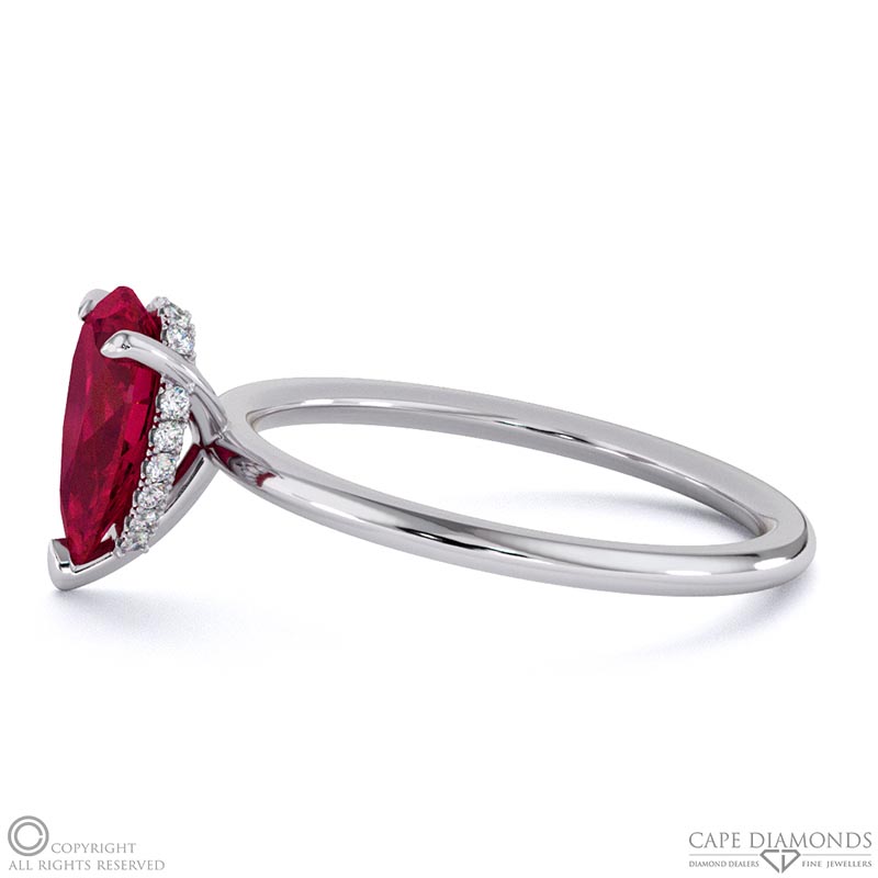 Ruby Pear Cut Hidden Halo Engagement Ring White Gold | Cape Diamonds