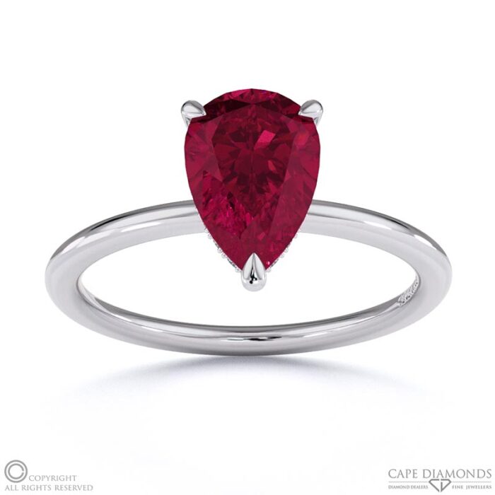 Ruby Pear Cut Hidden Halo Engagement Ring White Gold | Cape Diamonds