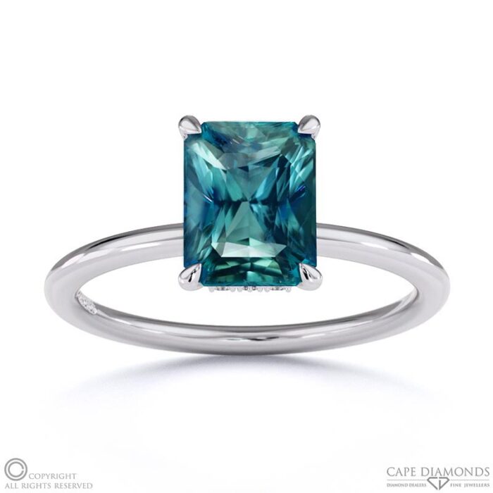 Alexandrite Radiant Cut Hidden Halo Engagement Ring White Gold | Cape ...