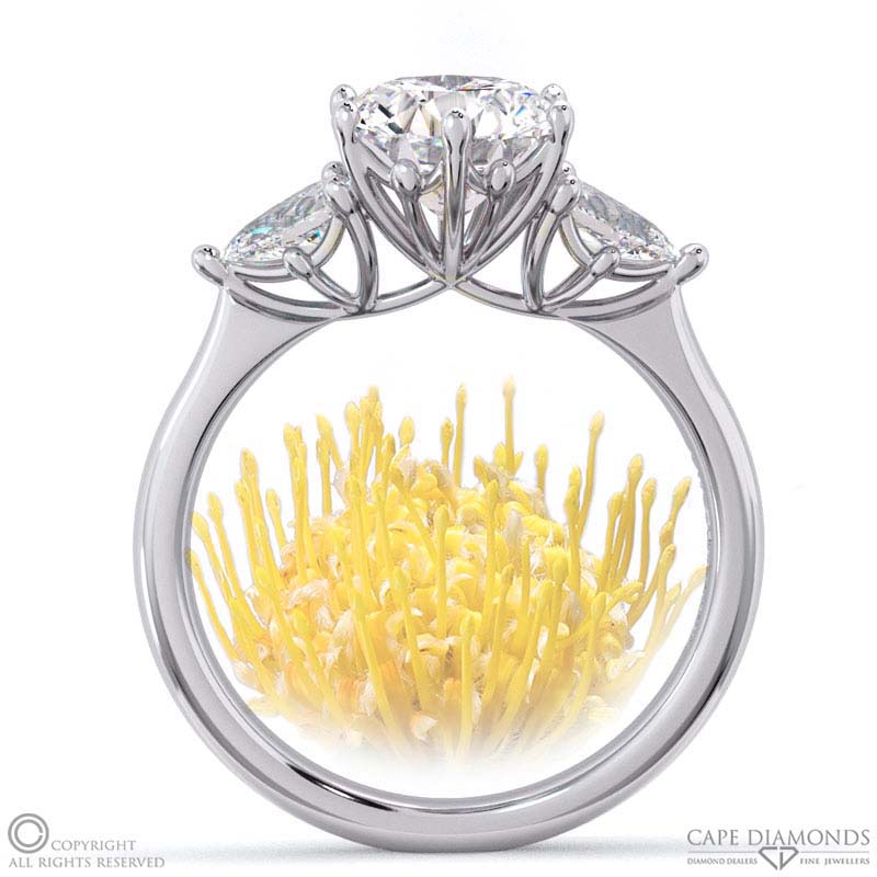 Diamond Pin Cushion Round Pear Trilogy Engagement Ring White Gold ...