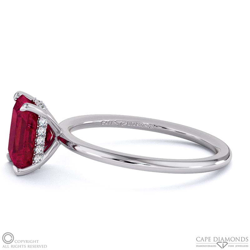 Ruby Radiant Cut Hidden Halo Engagement Ring White Gold | Cape Diamonds