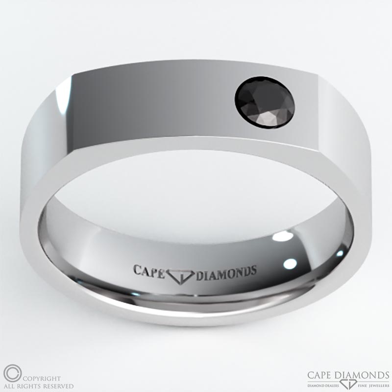 White Gold Rectangle Signet Black Diamond Mens Wedding Ring | Cape Diamonds