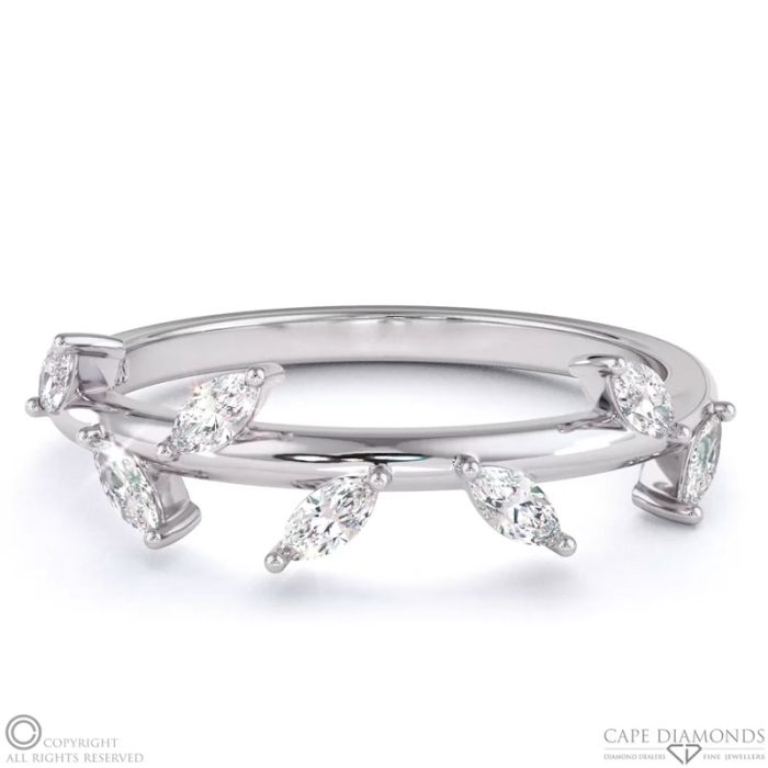 Leaf Marquise Diamonds Womans Wedding Band White Gold – Cape Diamonds