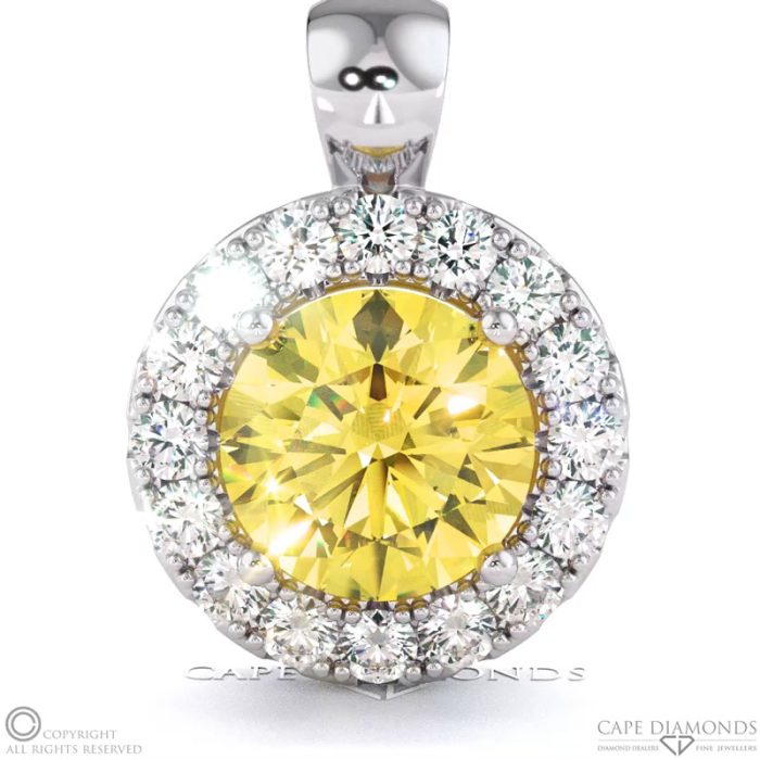 Natural Yellow Diamond White Gold Halo Pendant | Cape Diamonds