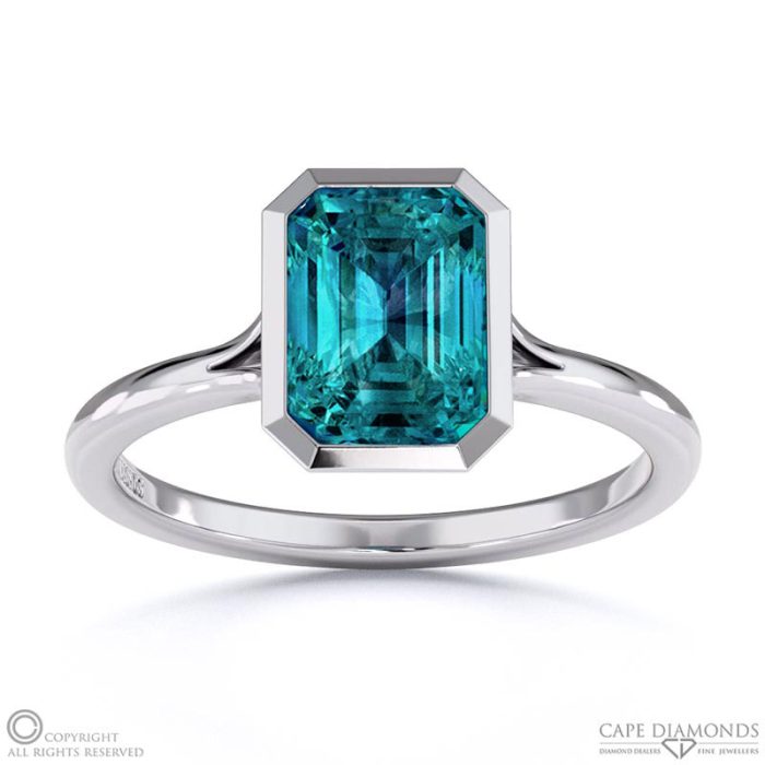 Alexandrite Emerald Cut Bezel Setting Split Band White Gold Engagement ...