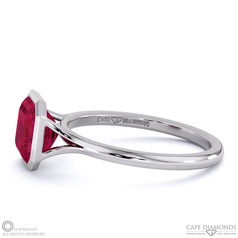 Ruby Asscher Cut Bezel Setting Split Band White Gold Engagement Ring ...