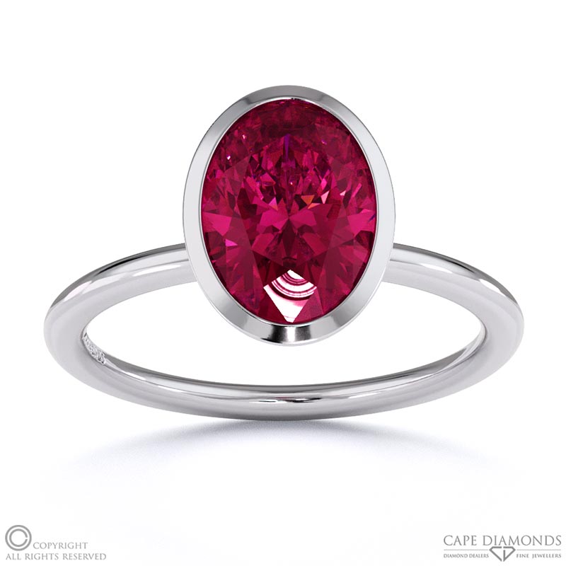Ruby Oval Cut Basket Bezel Setting Solitaire White Gold Engagement Ring ...