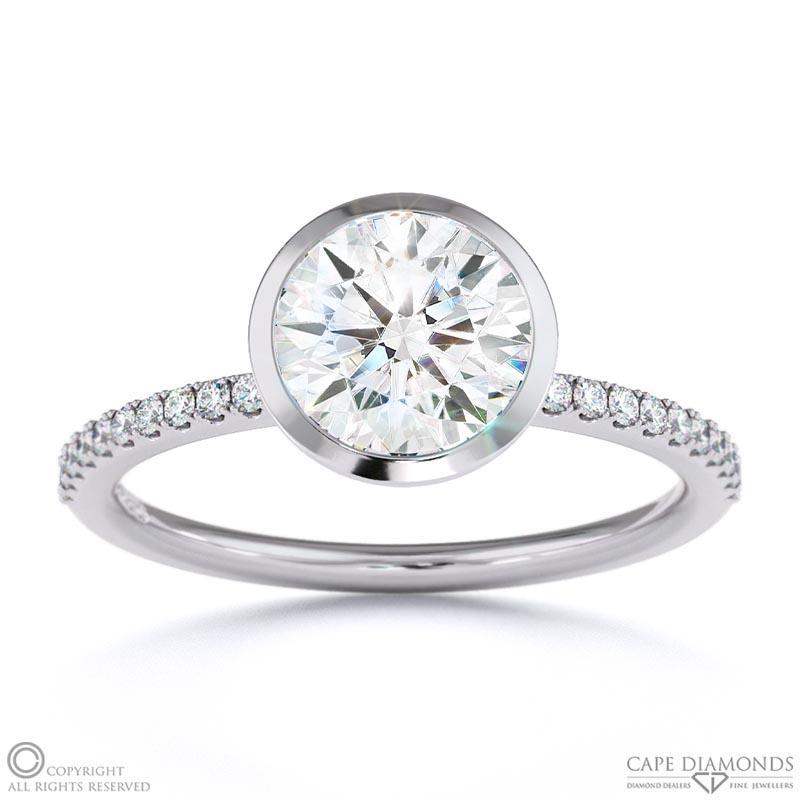 Lab Grown Diamond Round-Cut Basket Bezel Setting Pave White Gold ...