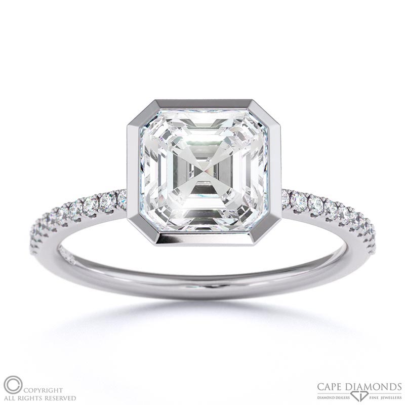 Lab Grown Diamond Asscher-Cut Basket Bezel Setting Pave White Gold ...