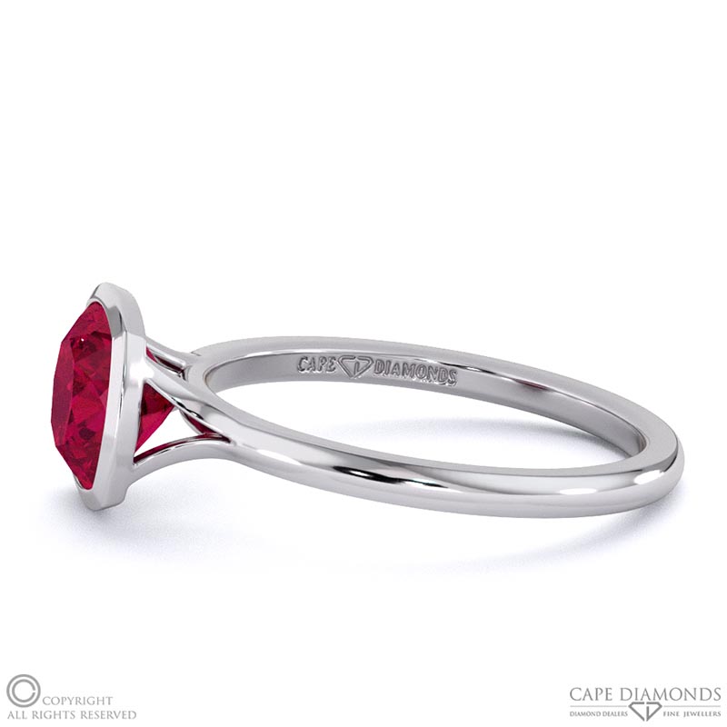 Ruby Cushion Cut Bezel Setting Split Band White Gold Engagement Ring ...