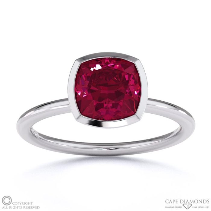 Ruby Cushion Cut Basket Bezel Setting Solitaire White Gold Engagement ...
