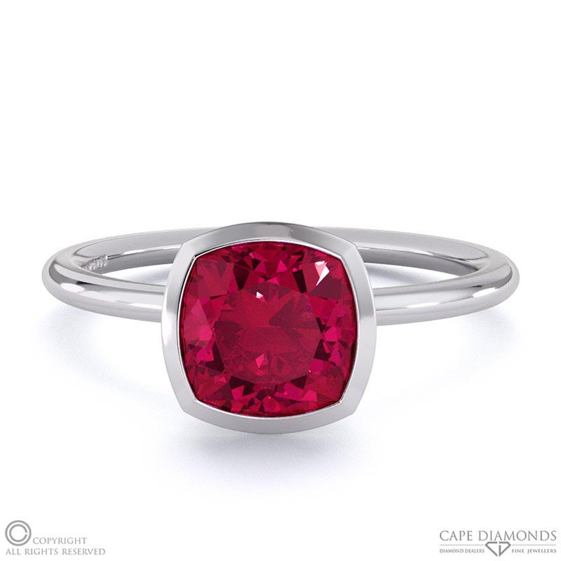 Ruby Cushion Cut Basket Bezel Setting Solitaire White Gold Engagement ...