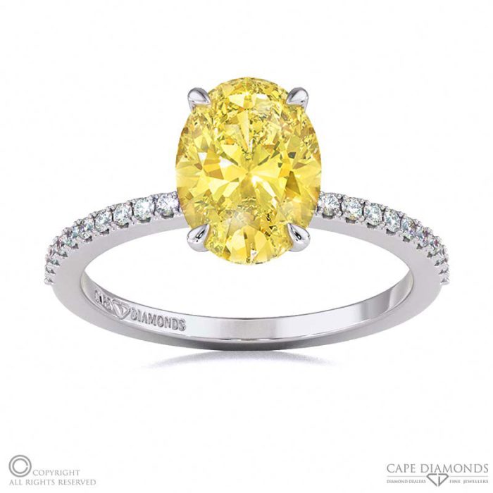 Yellow Lab Grown Diamond Hidden Halo Side Stone Engagement Ring White ...