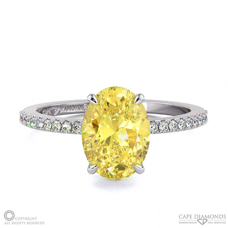 Yellow Lab Grown Diamond Hidden Halo Side Stone Engagement Ring White ...