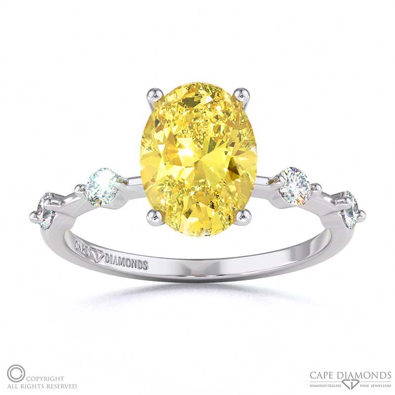 Yellow Natural Diamond Bubble Drop Hidden Halo Oval Cut Engagement Ring ...