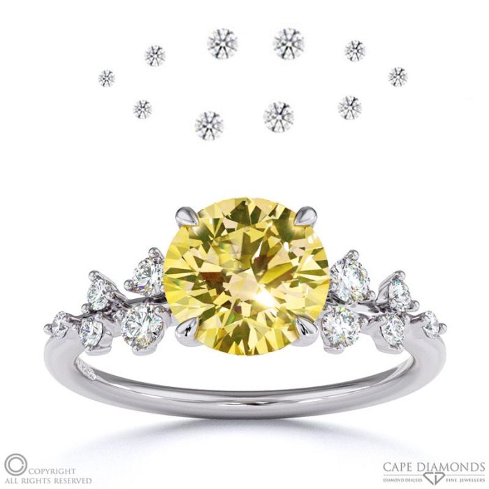 Stardust Yellow Natural Diamond Celestial Round Engagement Ring White ...