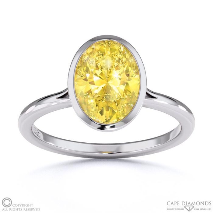 Yellow Lab Grown Diamond Oval-cut Bezel Setting Split Band White Gold ...